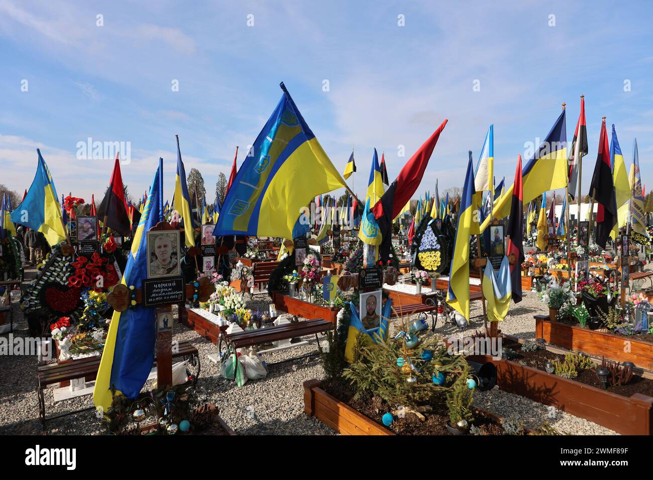 IVANO-FRANKIVSK REGION, UKRAINE - FEBRUARY 19, 2024 - Graves of ...