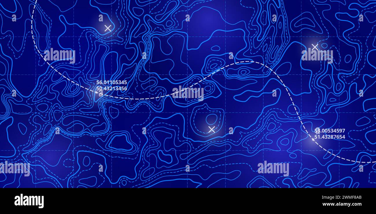 Ocean topographic line map with curvy wave isolines vector illustration ...