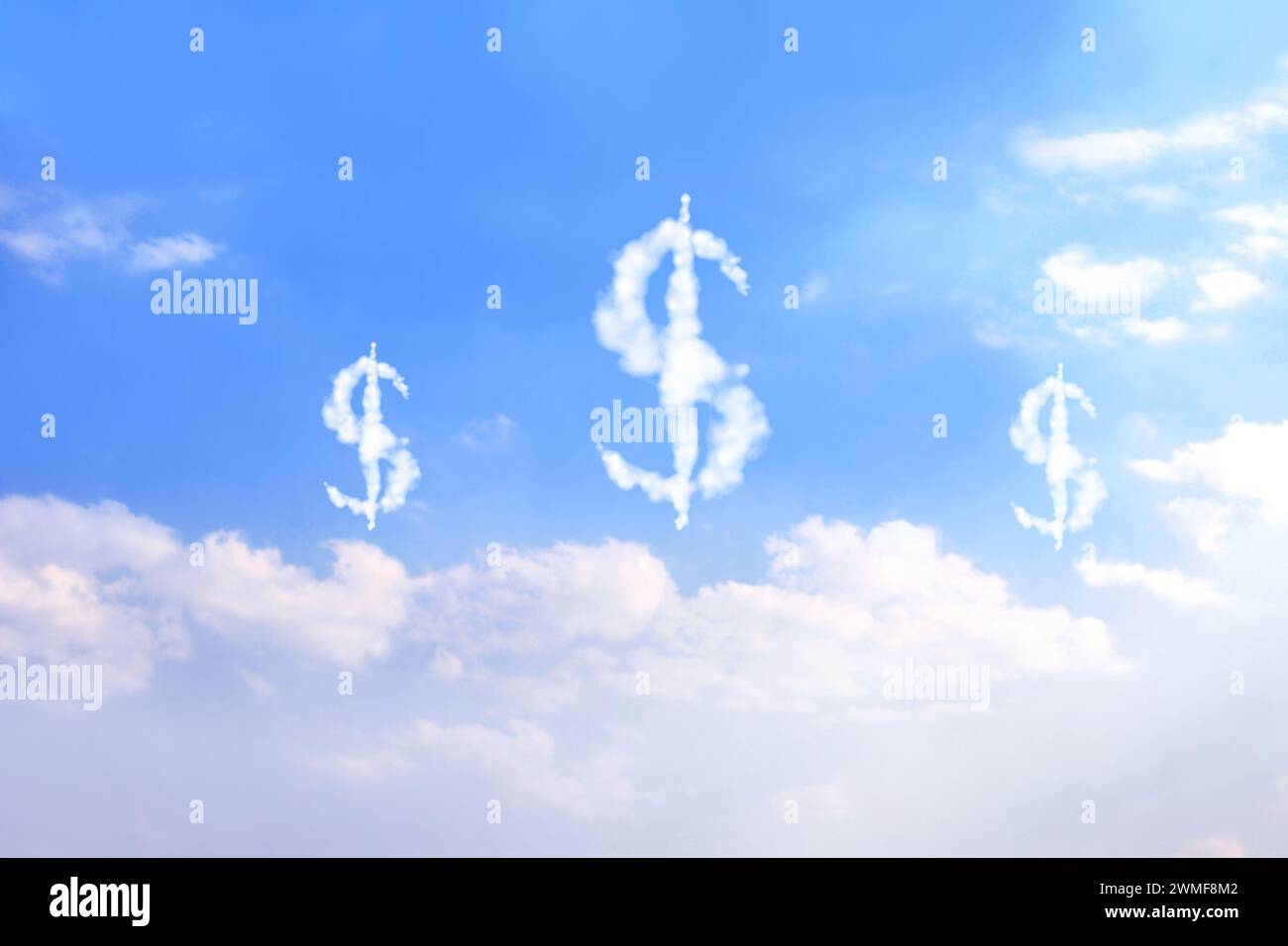 Money making. US dollar signs in the clouds. Clouds shaped as USA ...
