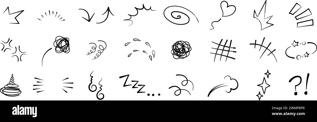 Manga or anime comic emoticon element graphic effects hand drawn doodle ...
