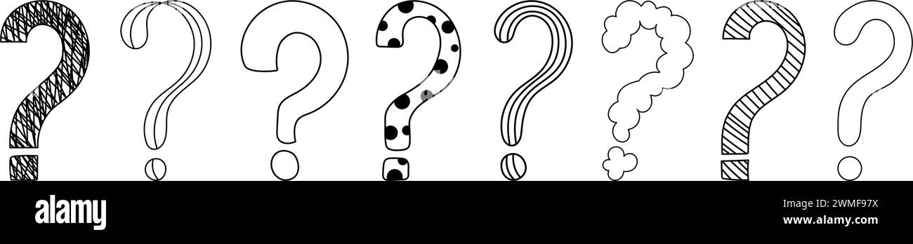 Doodle question mark hand drawn sketch vector illustration set isolated ...