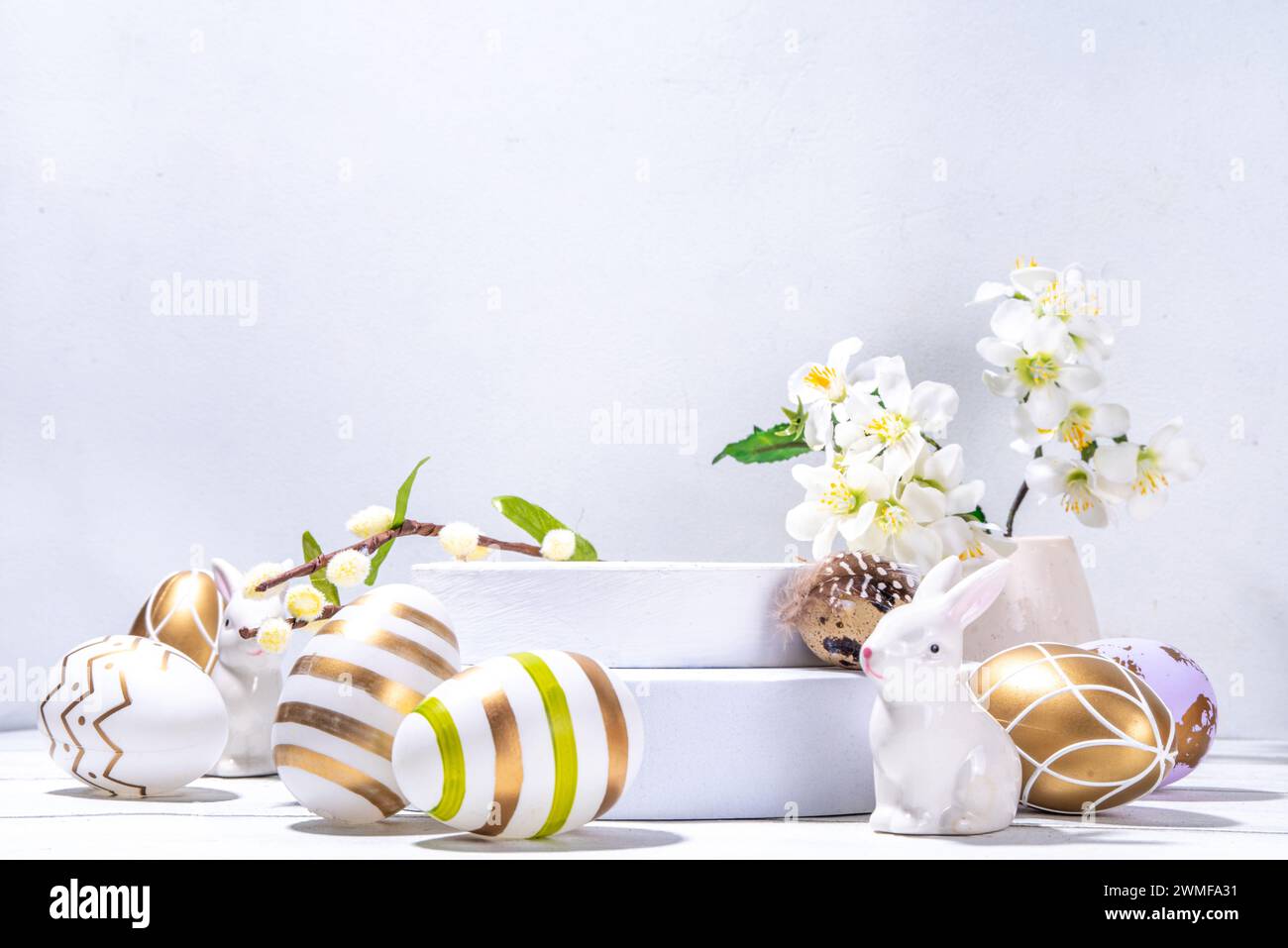 Easter white background for product display, with white round pedestals ...