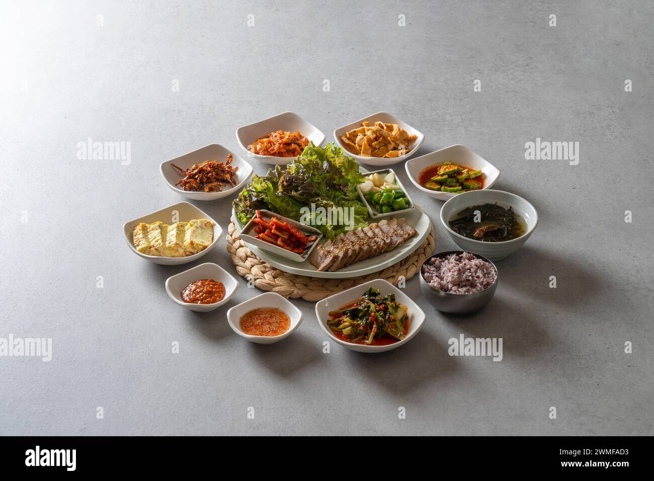 Korean food dish Set Menu of Napa Wraps with Pork Set Menu with Braised ...