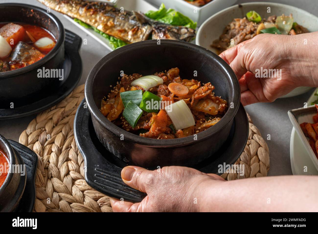 Korean food dish Set Menu of Napa Wraps with Pork Set Menu with Braised ...