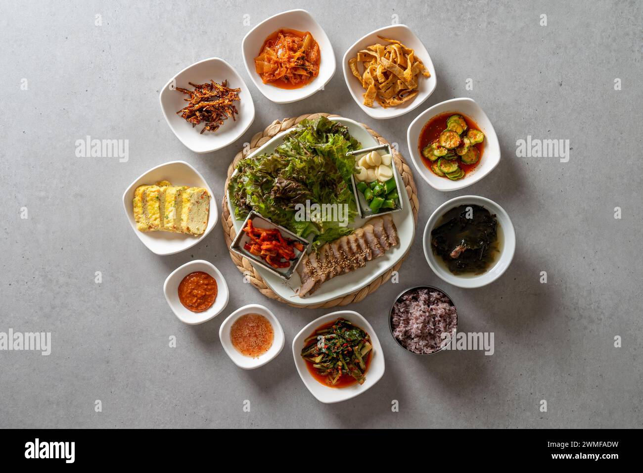 Korean food dish Set Menu of Napa Wraps with Pork Set Menu with Braised ...