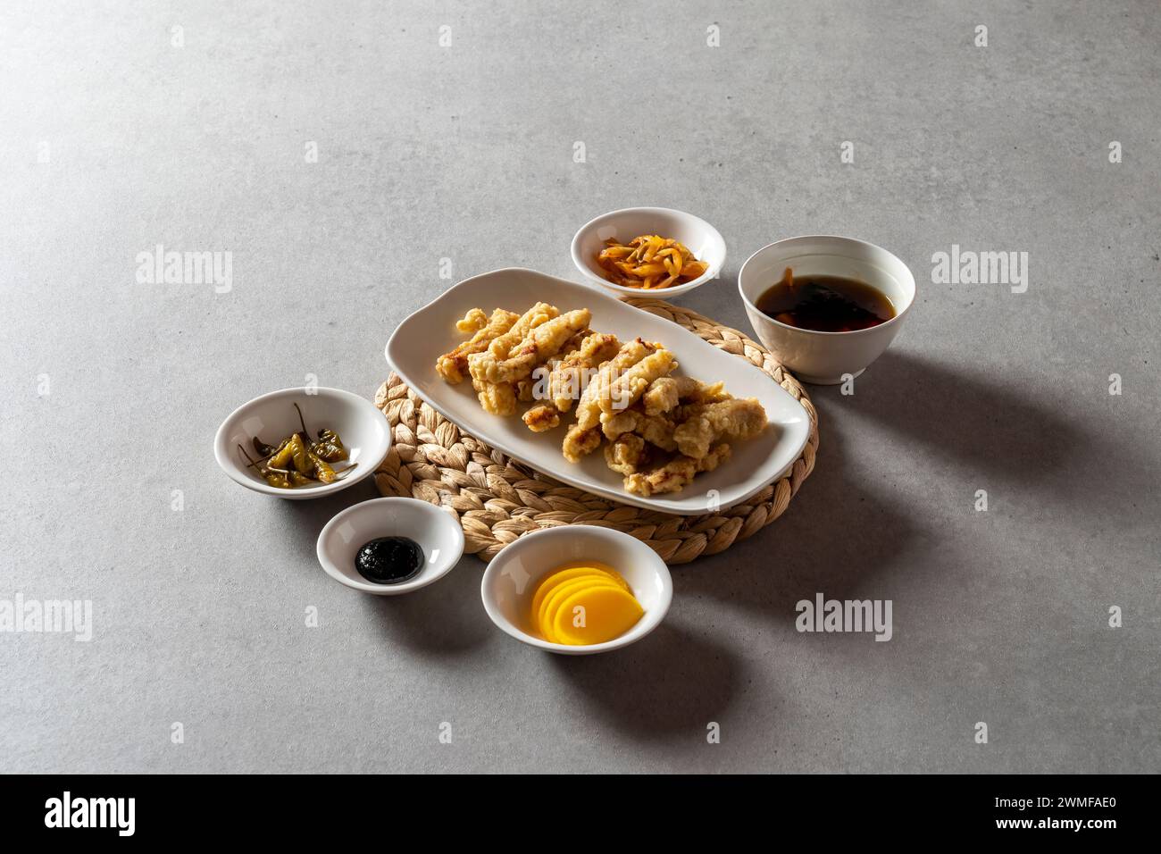 Sweet and sour pork Korean food dish Rice with Stir-fried Glass Noodles ...