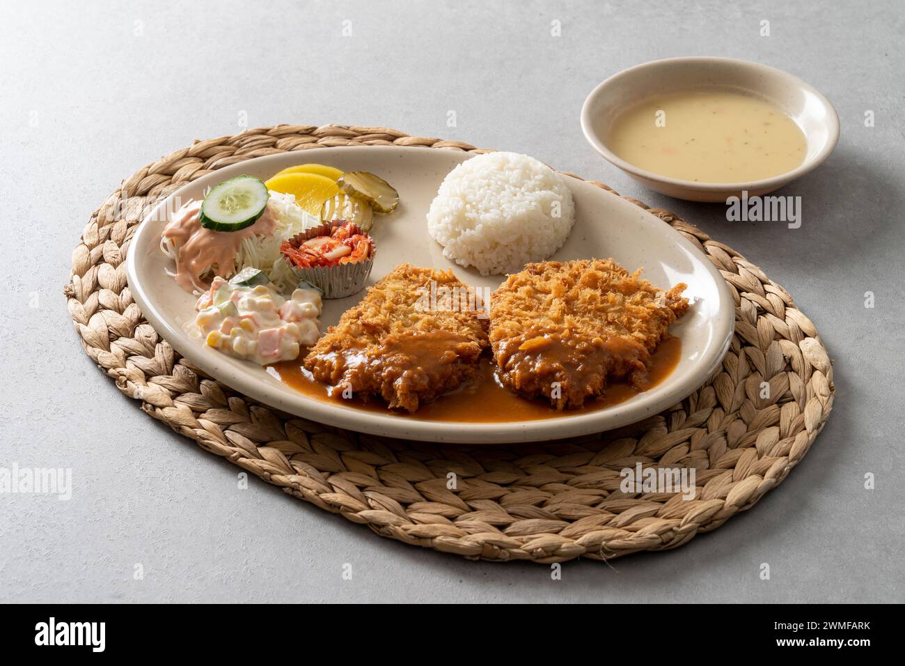 Pork cutlet set meal Korean food dish dongaseu Tonkatsu Fish Cutlet ...