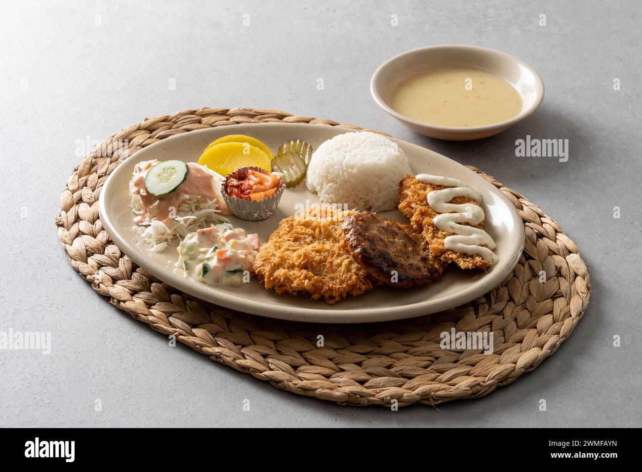 Pork cutlet set meal Korean food dish dongaseu Tonkatsu Fish Cutlet ...