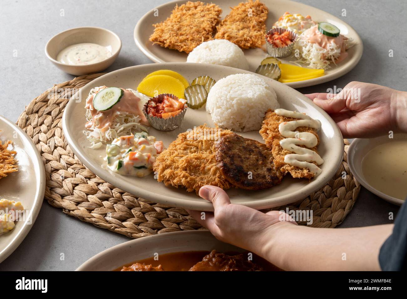 Pork cutlet set meal Korean food dish dongaseu Tonkatsu Fish Cutlet ...