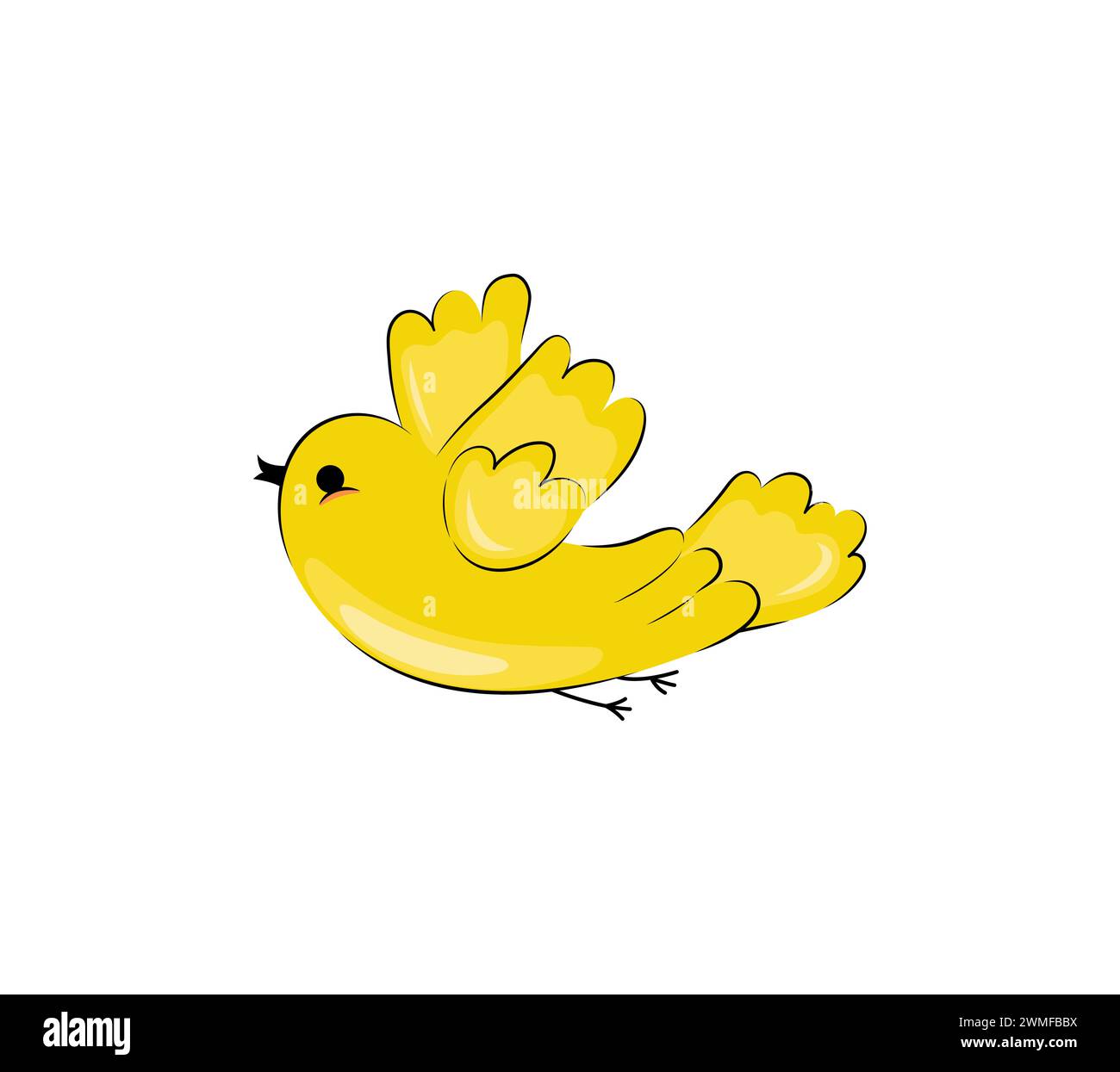 Cute yellow bird on white background. Nice bird cartoon style. Small ...