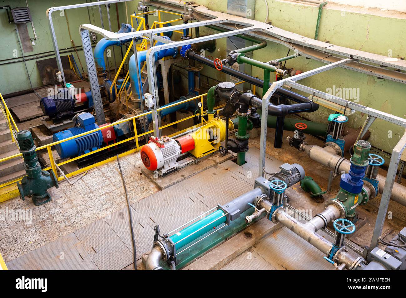 Electric pumps in a wastewater treatment facility Stock Photo - Alamy