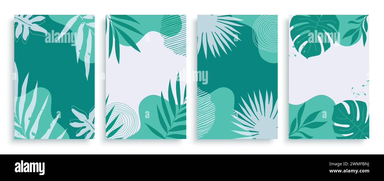 Summer leaves tropical vector poster set. Summer tropical green ...