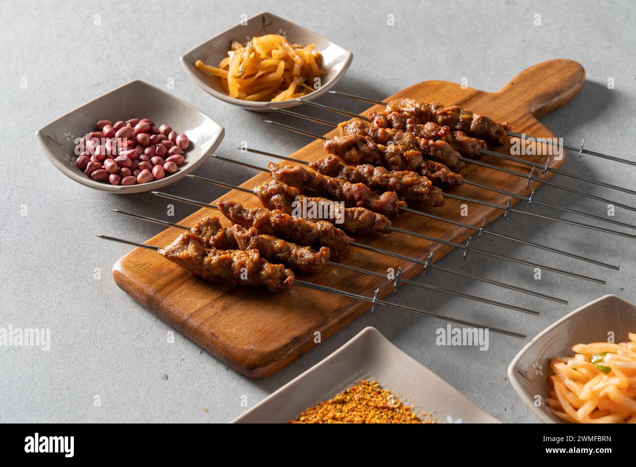 Stir-fried Cartilage Korean food dish Organ skewers Grilled lamb chops ...