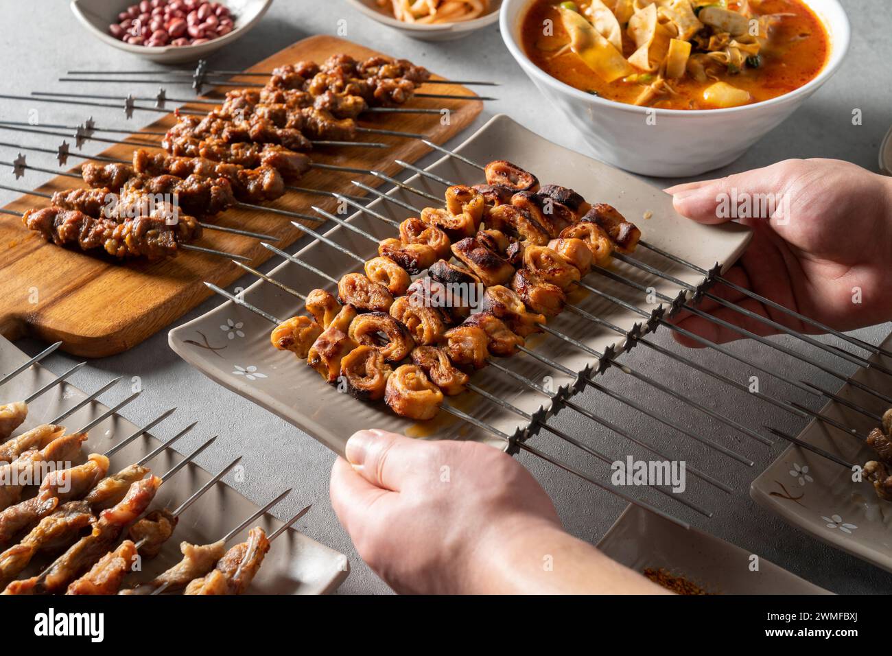 Stir-fried Cartilage Korean food dish meal Organ skewers Grilled lamb ...