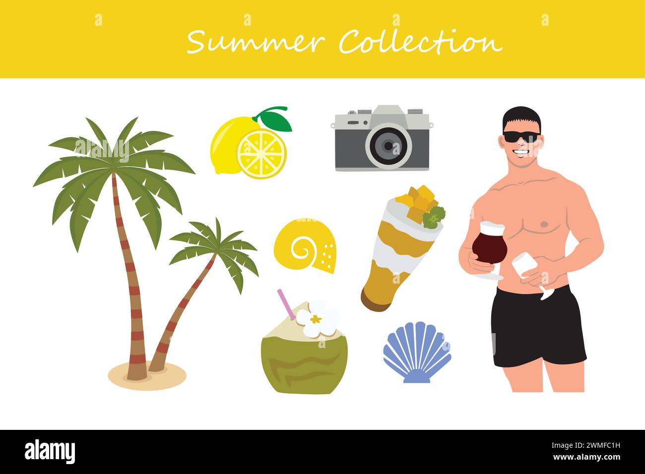 Summer collection. Vector illustration in flat style. Isolated on white ...