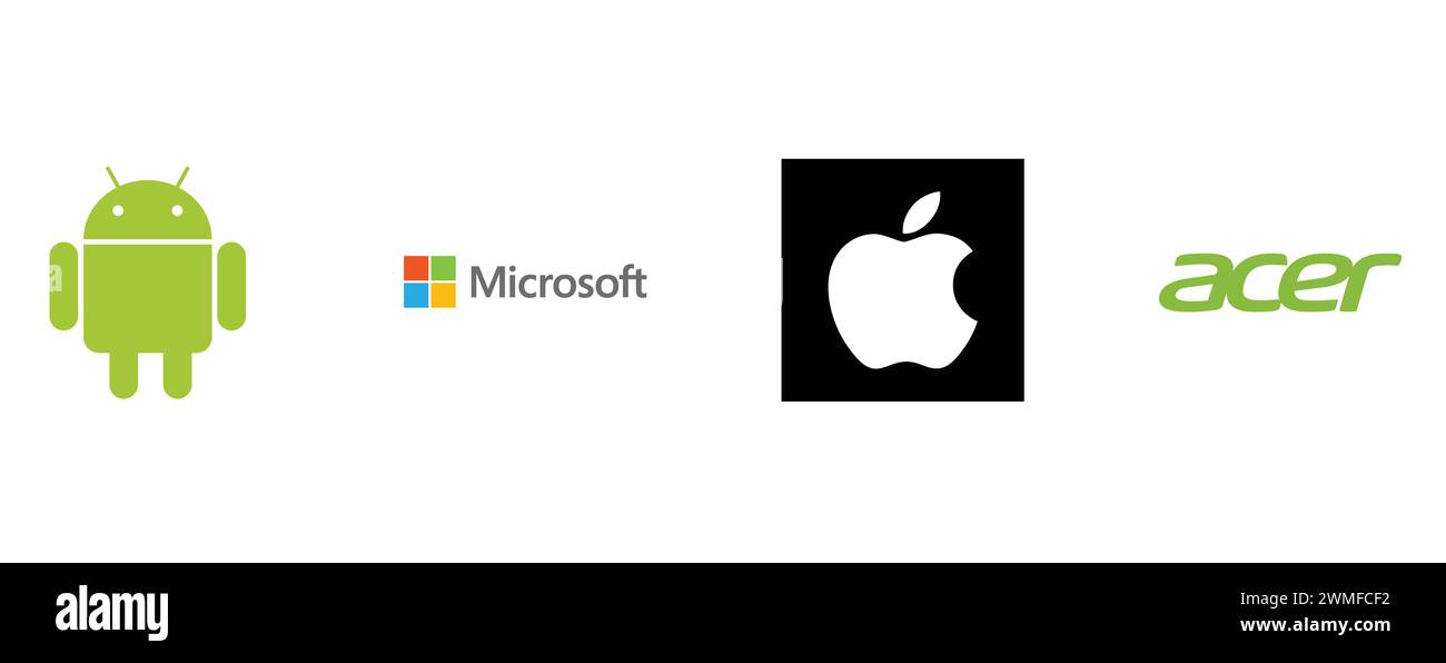 APPLE, ANDROID ROBOT, ACER, MICROSOFT. vector illustration isolated on ...