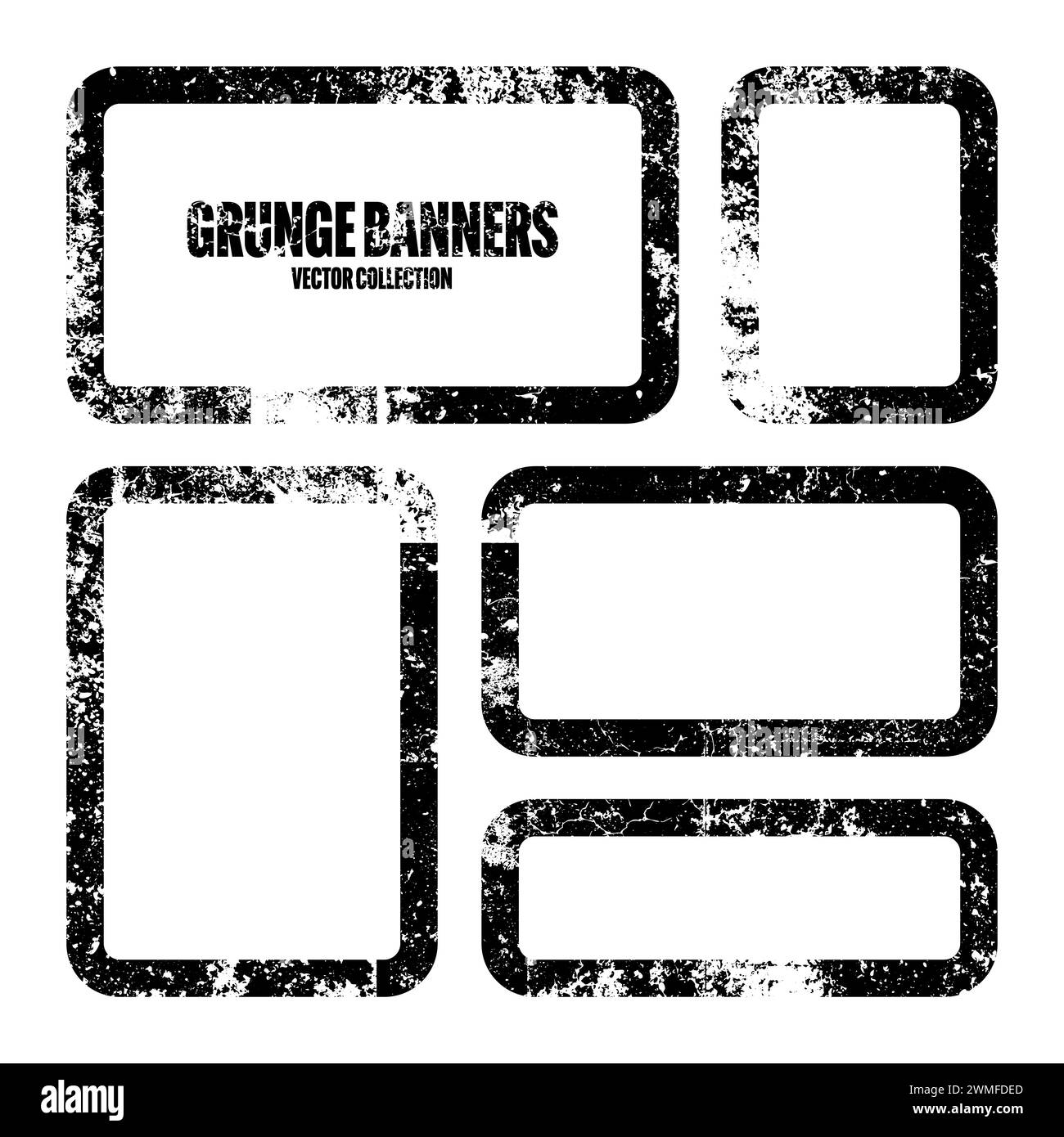 Grunge square frames, banners with stains and scratches. Brush stroke ...
