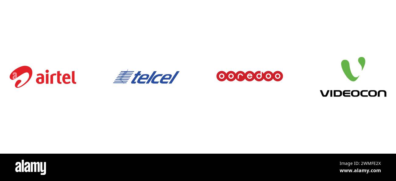 BHARTI AIRTEL LIMITED, VIDEOCON, OOREDOO, TELCEL. vector illustration ... BHARTI AIRTEL LIMITED, VIDEOCON, OOREDOO, TELCEL. vector illustration ...
