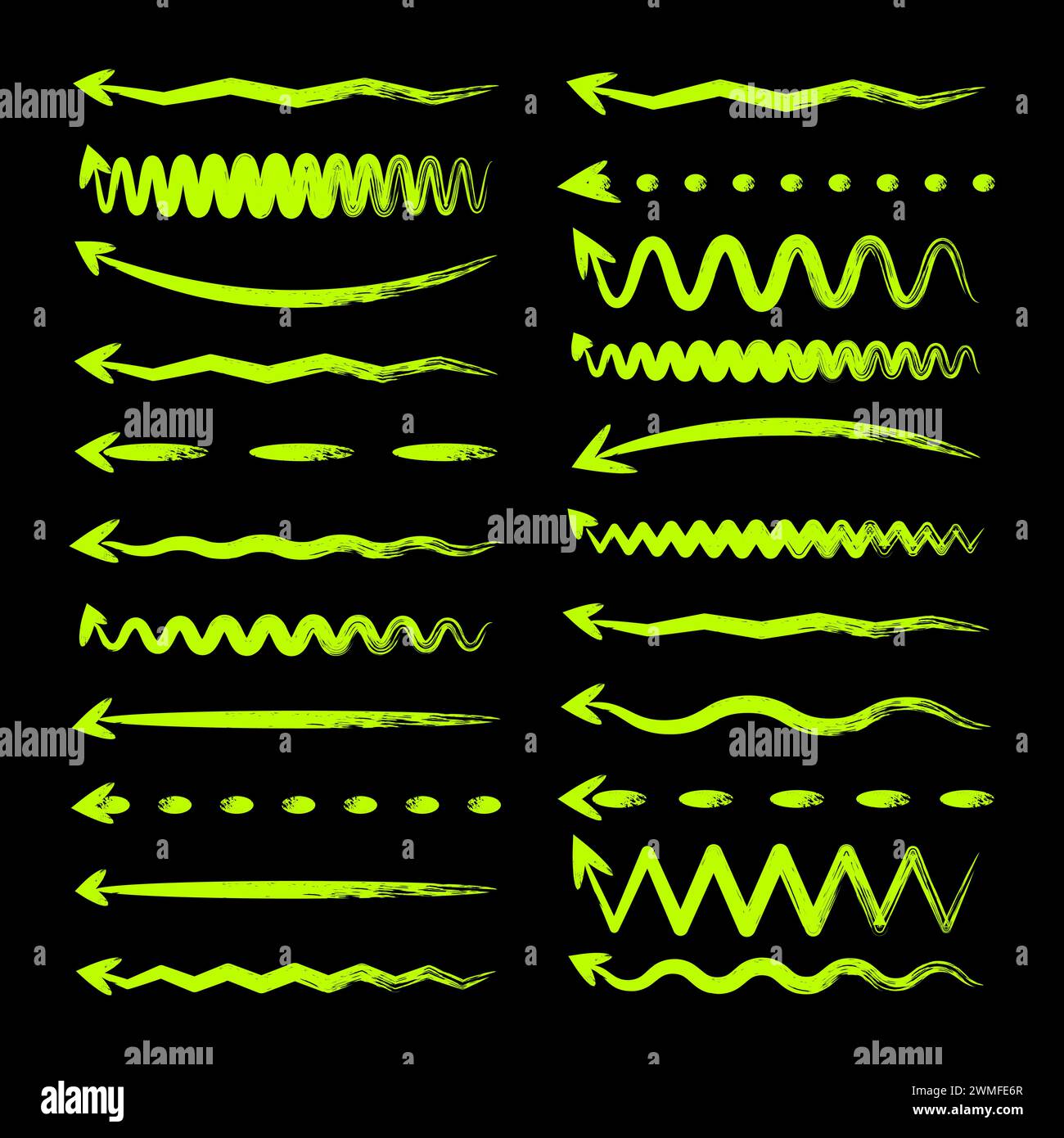 Grunge hand drawn arrows, highlighter lines. Marker stroke, brush pen ...