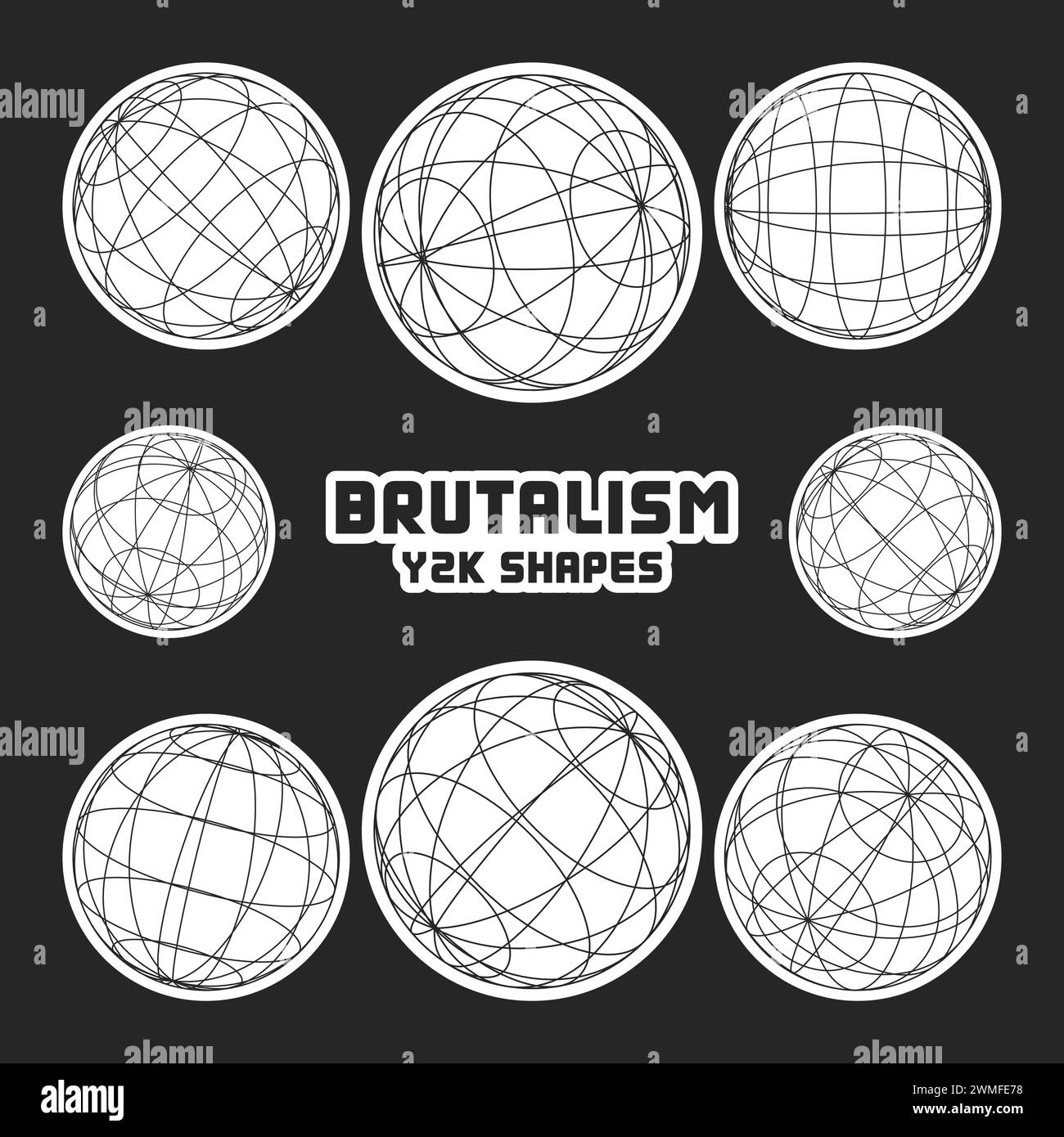 Wireframe shapes, lined sphere. Perspective mesh, 3d grid. Modern ...