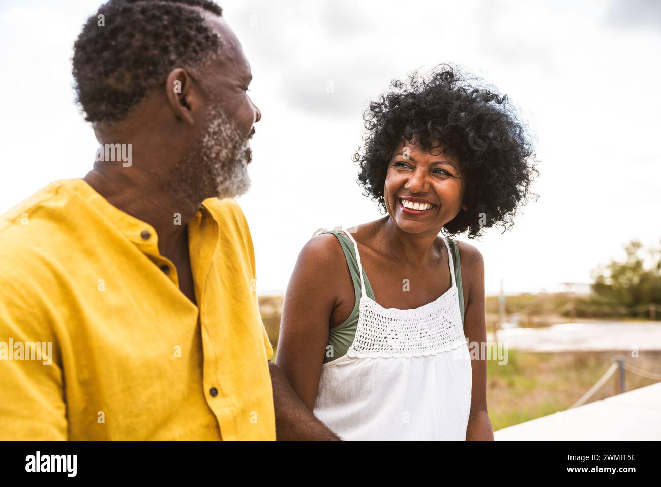Beautiful mature black couple of lovers dating at the seaside - Married ...