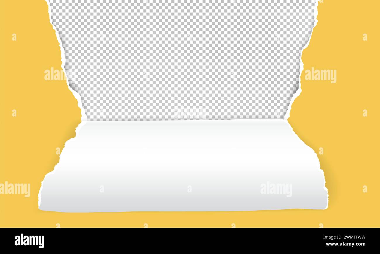 Torn, ripped yellow paper with soft shadow is on transparent background ...