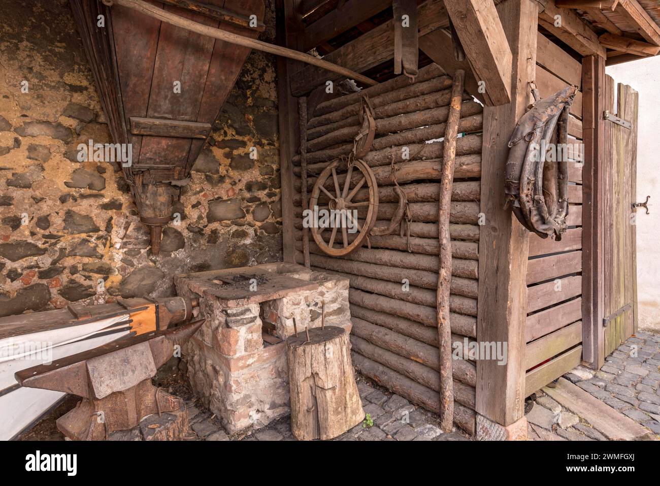 Blacksmith's forge, blacksmith, inner courtyard, Ronneburg Castle ...