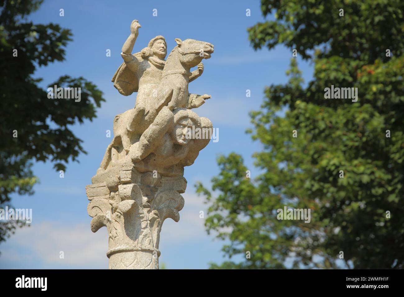 Roman Jupiter column with equestrian figure, column, detail, stone ...