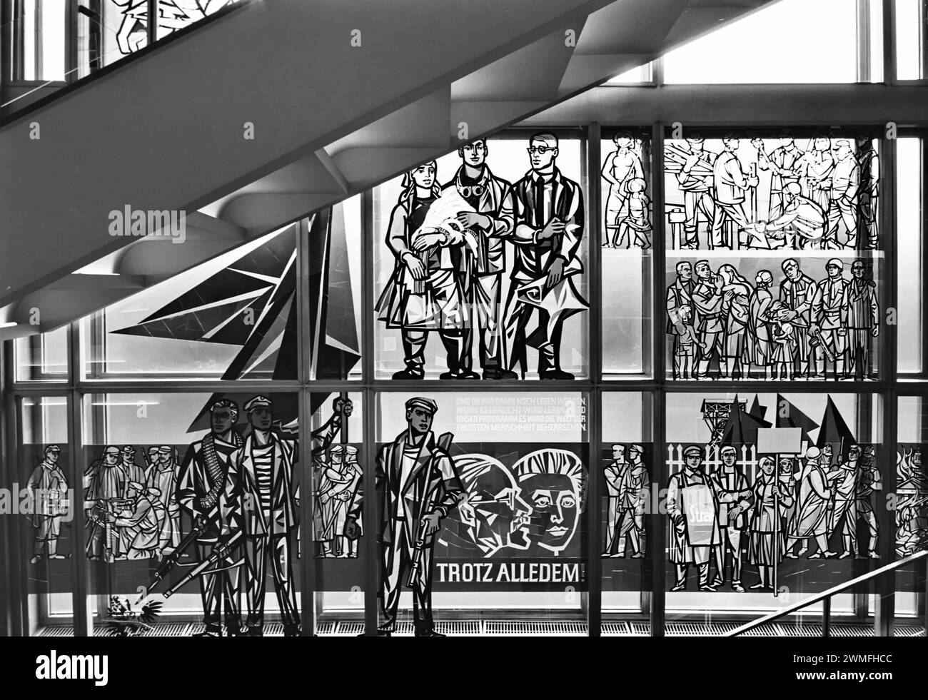 Contemporary stained glass depiction Black and White Stock Photos ...