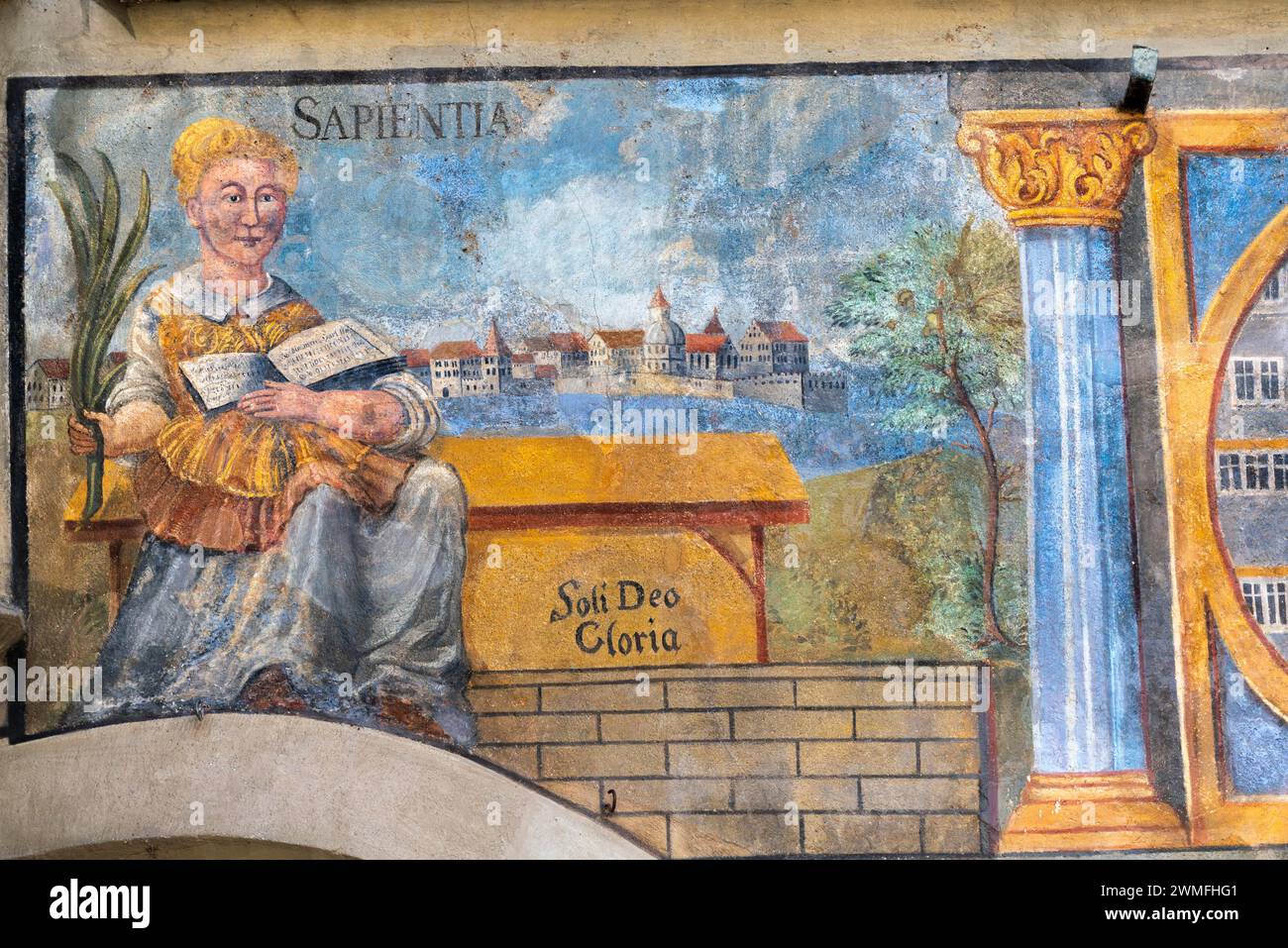 Stein am Rhein, historic old town, mural painting, Sapientia the wisdom ...