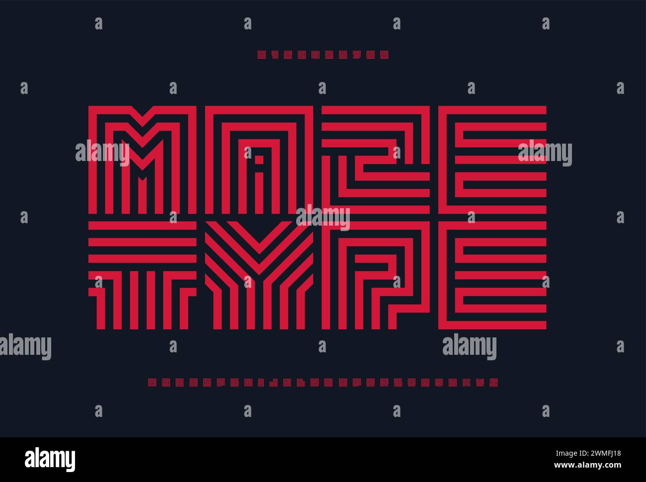 Square maze alphabet, bold geometric letters, unique puzzle font for ...