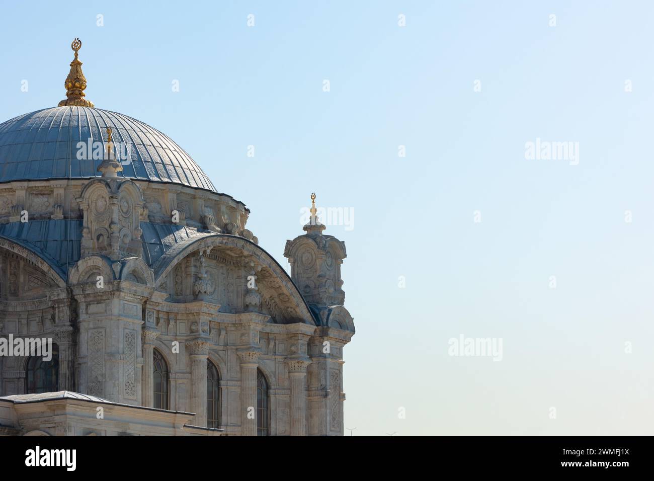 Dome of Ortakoy Mosque or Buyuk Mecidiye Mosque. Baroque style ottoman ...