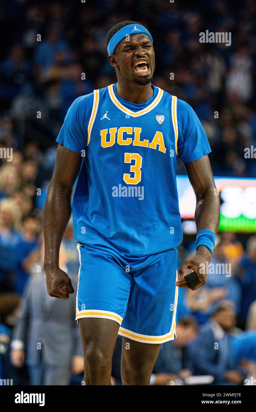 UCLA Bruins forward Adem Bona (3) reacts during a NCAA basketball game ...