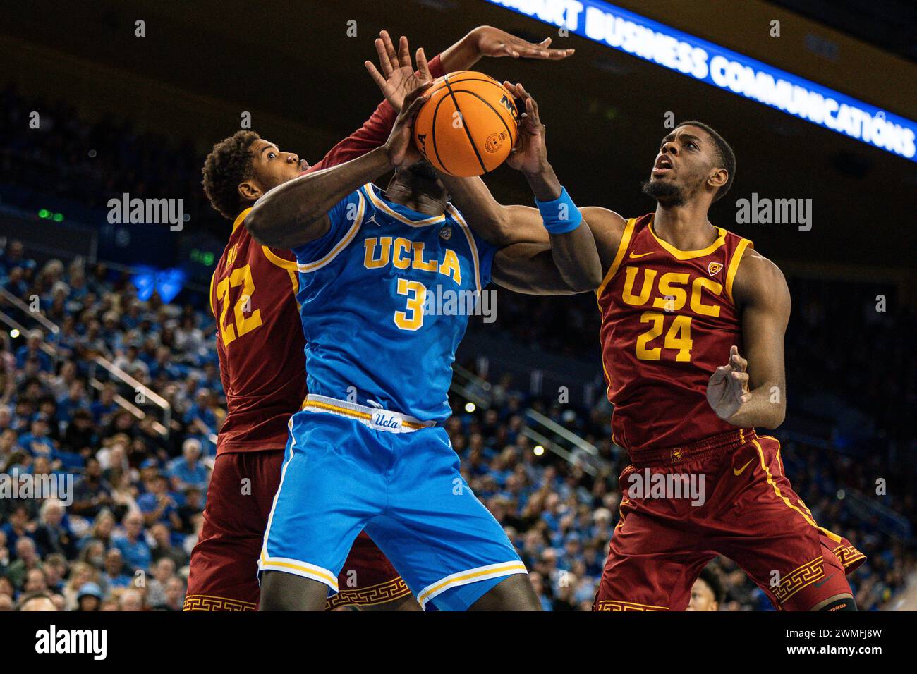 UCLA Bruins forward Adem Bona (3) is fouled by USC Trojans forward ...