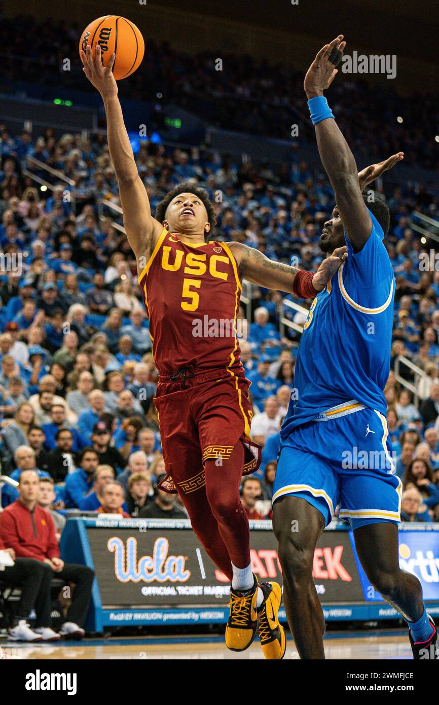 USC Trojans guard Boogie Ellis (5) shoots over UCLA Bruins forward Adem ...