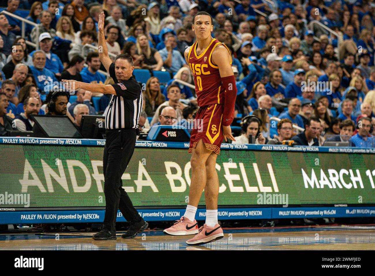 USC Trojans guard Kobe Johnson (0) reacts during a NCAA basketball game ...