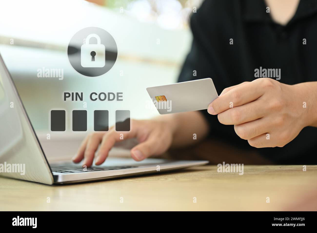 Man Entering Verification Code Login To Bank Account On Laptop User Privacy Security Concept
