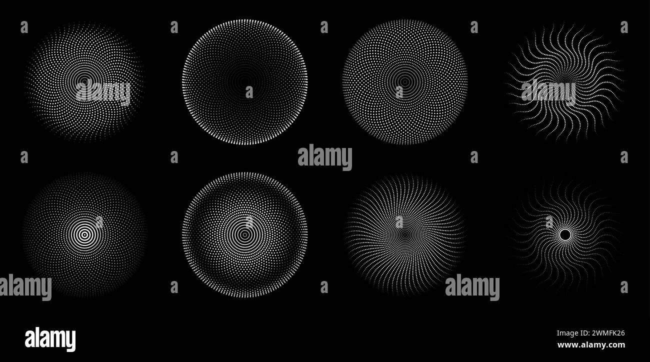 Halftone circles. Round otted frames set. Geometric dots gradient and ...