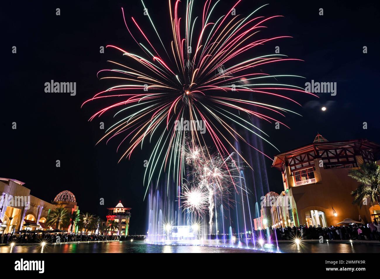 Capital Governorate, Kuwait. 25th Feb, 2024. Fireworks are seen during ...