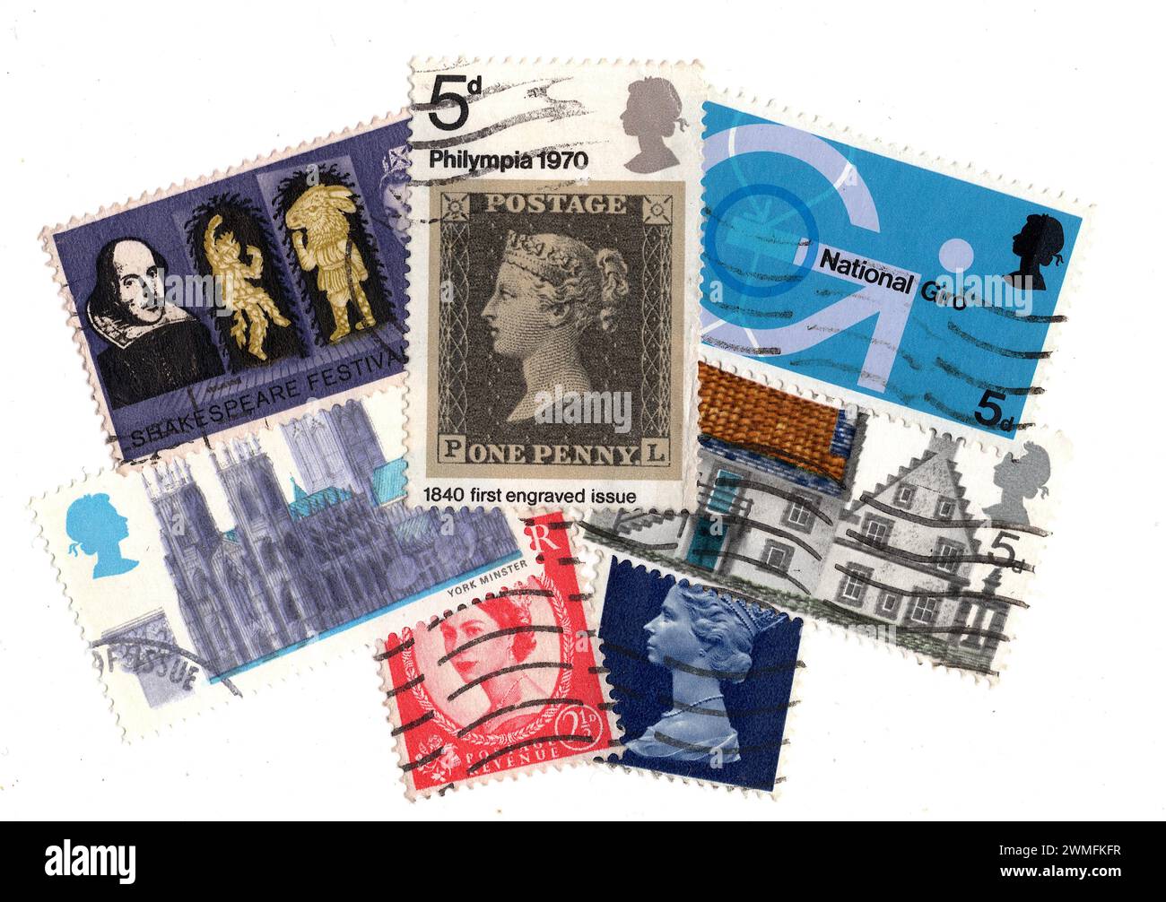 A montage of vintage pre decimal postage stamps from the United Kingdom ...