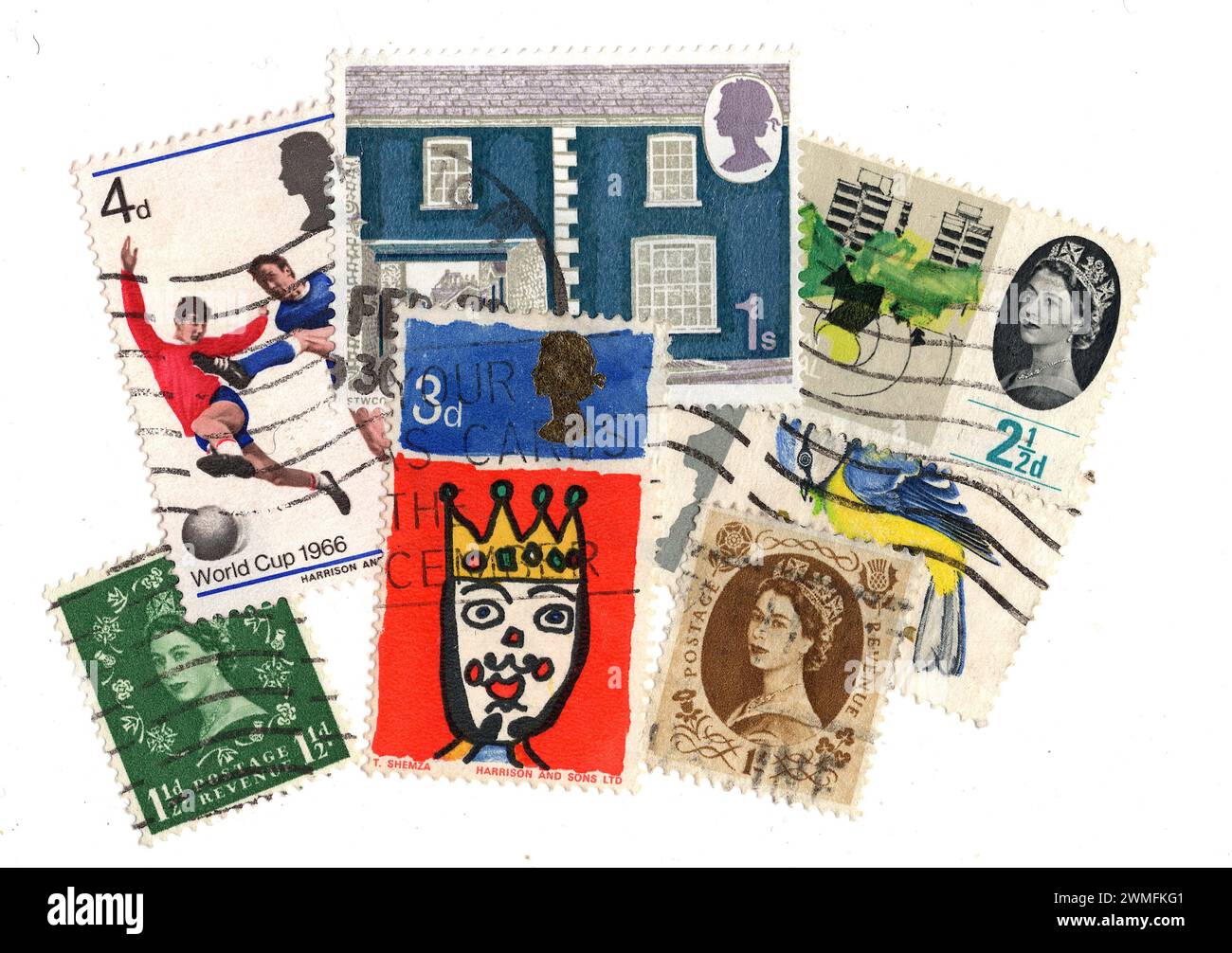 A montage of vintage pre decimal postage stamps from the United Kingdom ...