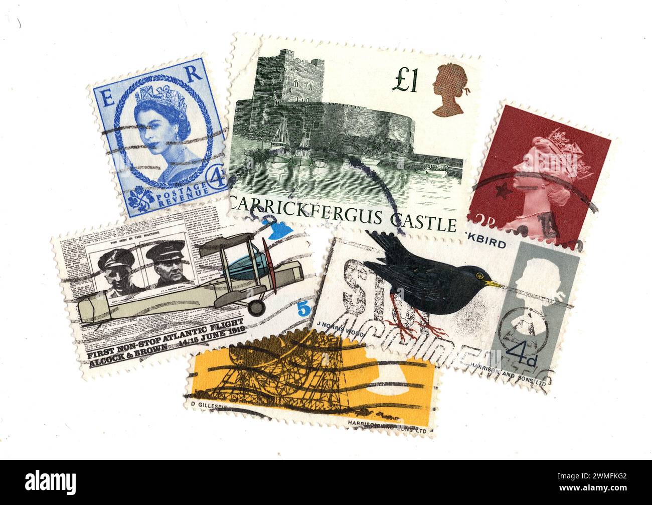 A montage of vintage pre decimal postage stamps from the United Kingdom ...