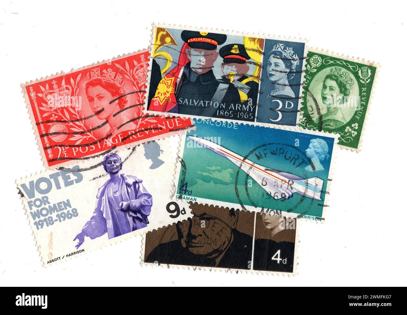 A montage of vintage pre decimal postage stamps from the United Kingdom ...