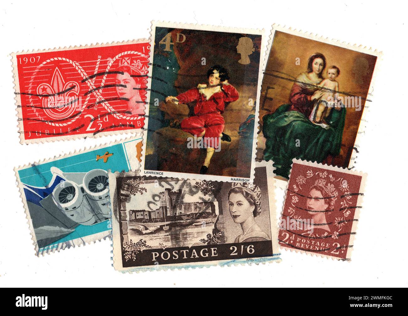 A montage of vintage pre decimal postage stamps from the United Kingdom ...