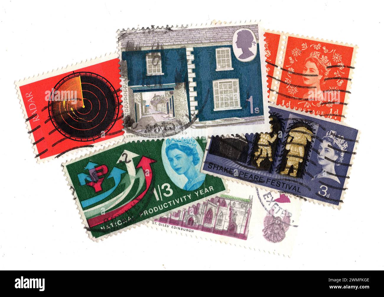 A montage of vintage pre decimal postage stamps from the United Kingdom ...