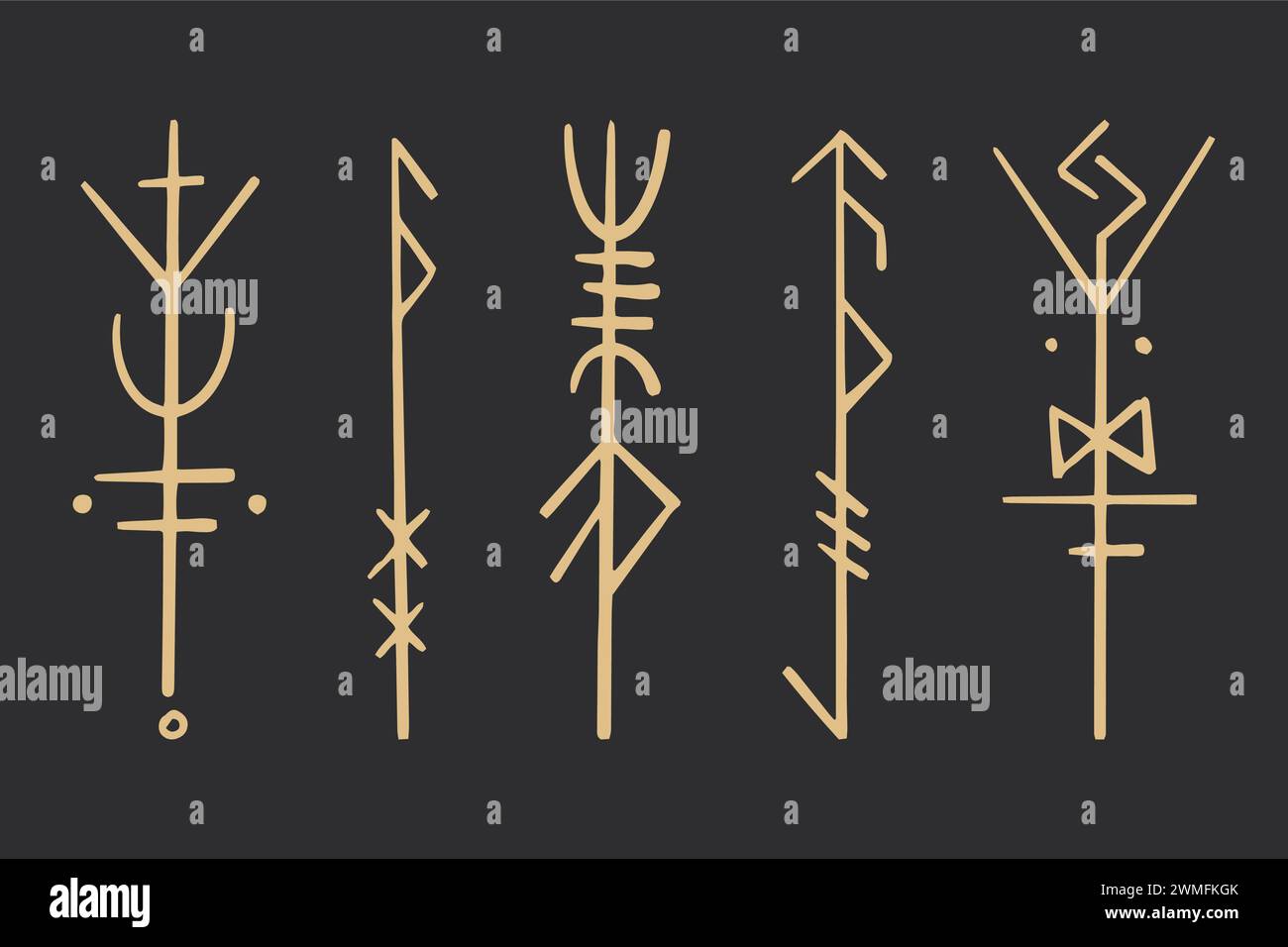 Set golden nordic celtic runes borders, norse protection symbols line ...