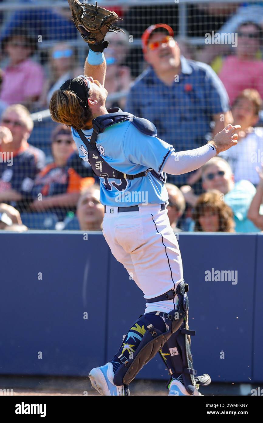 Port Charlotte, FL: Tampa Bay Rays catcher Nick Meyer (93) catches a ...