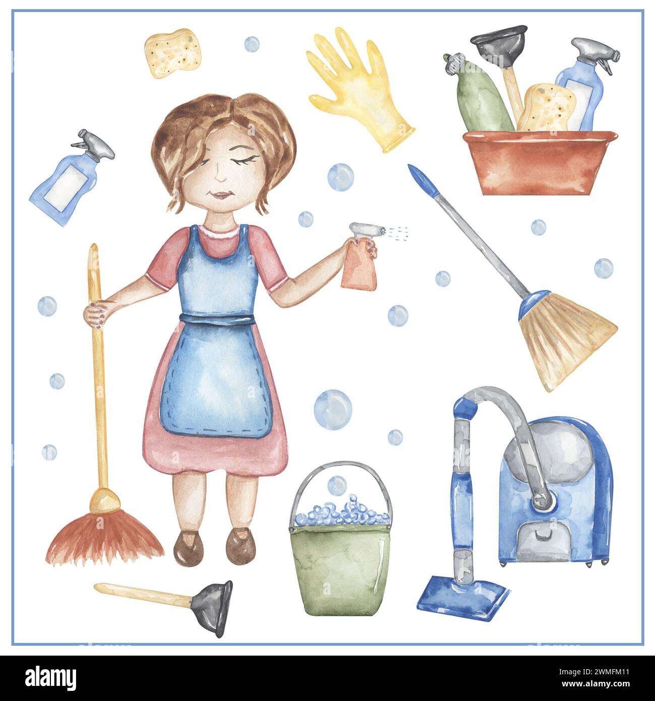 Watercolor housekeeper clipart, hand drawn illustration. Housekeeper ...