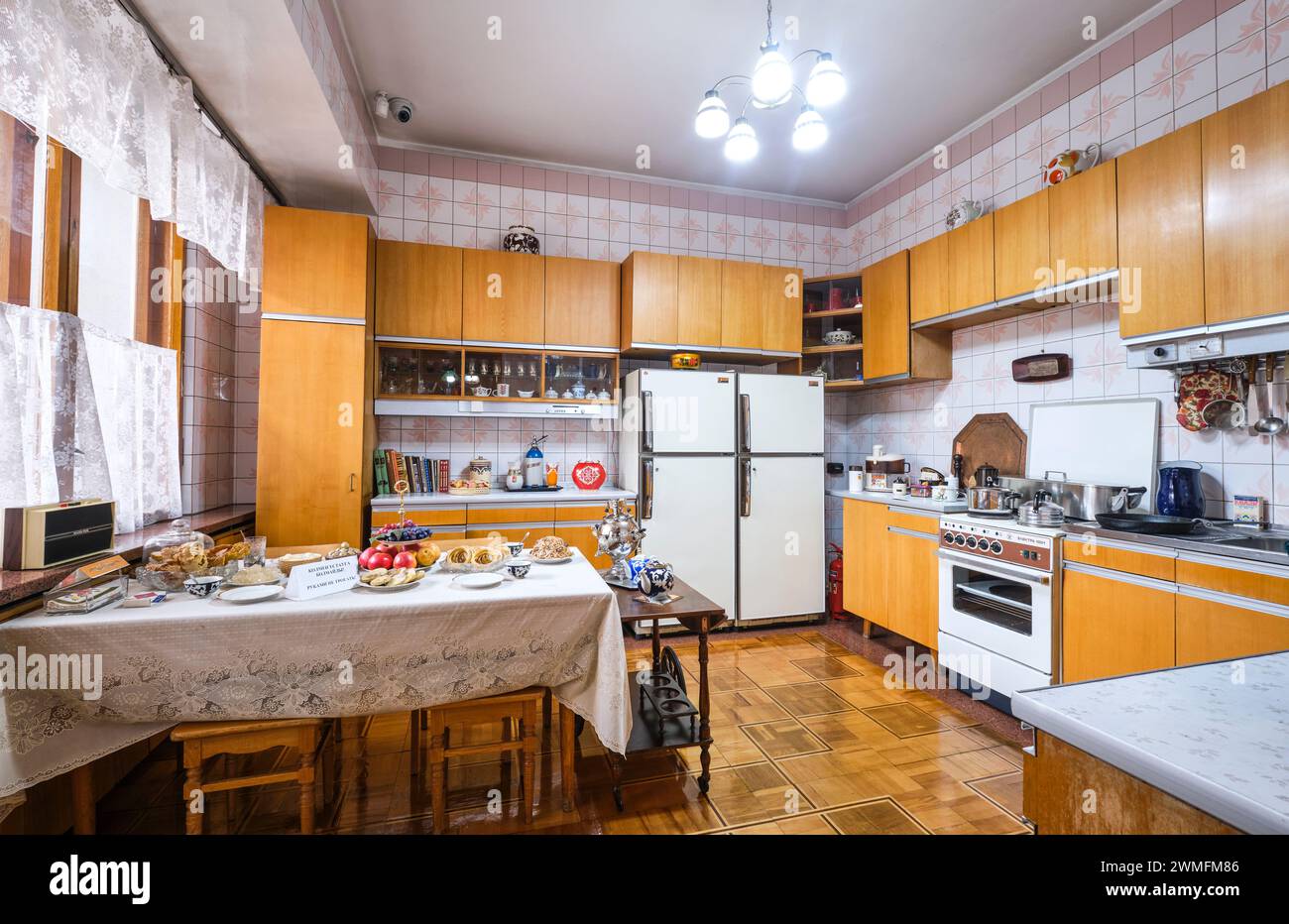 A view of the modest kitchen with two refrigerators. At communist First ...