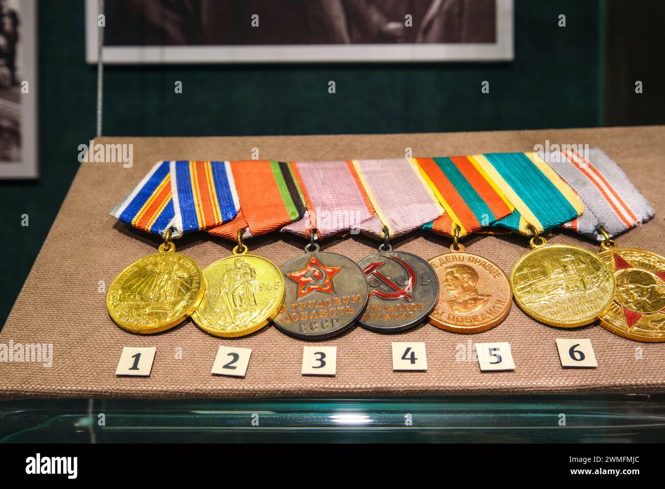 A case filled with various communist medals. At communist First ...